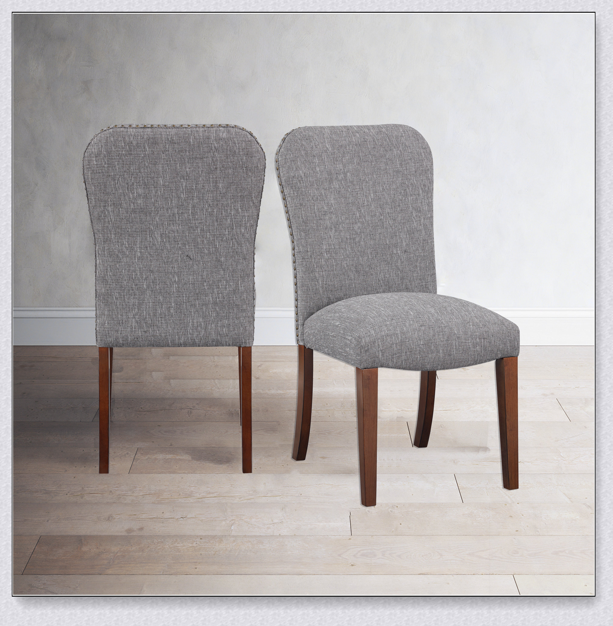 Red Barrel Studio® Sophia Sea Oat Dining Chairs with Nail Heads, Set of ...