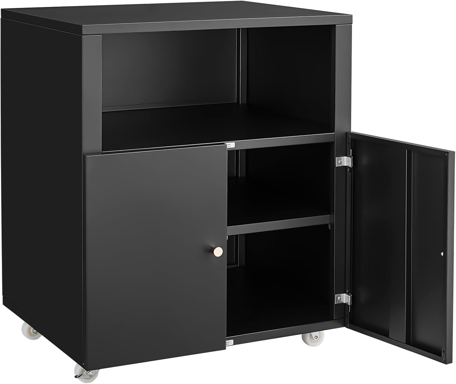 FXSGER Metal Printer Cabinet with Doors and Shelves, Heavy Duty Rolling ...