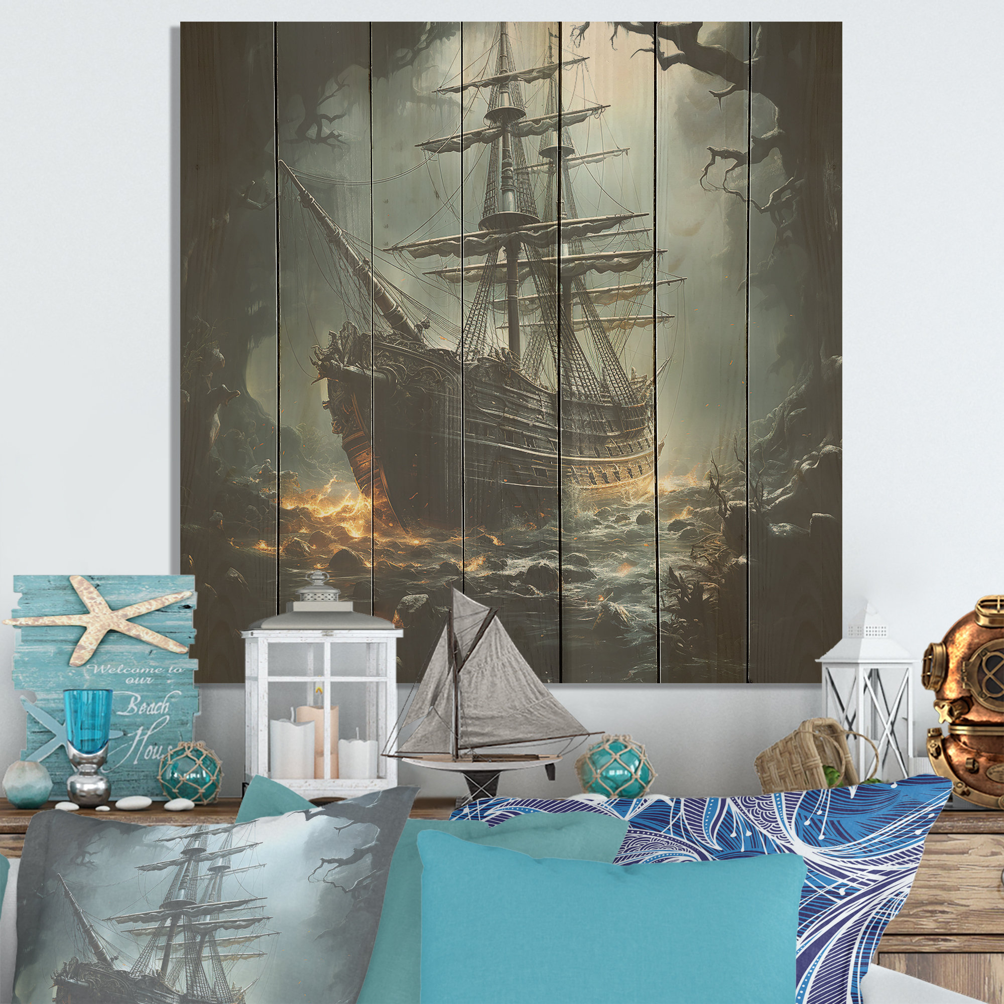 Breakwater Bay Pirate Shipwreck II - Pirate On Wood Print | Wayfair