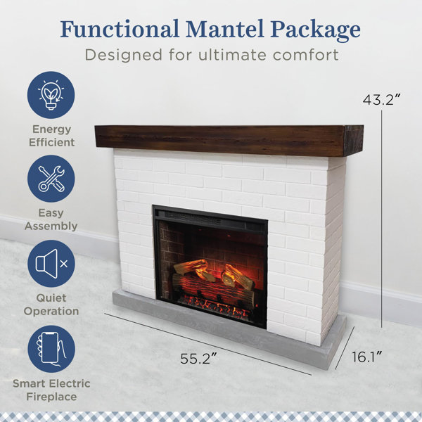 Country Living Jackson White Faux Brick Surround, Wood Mantel & 28 ...