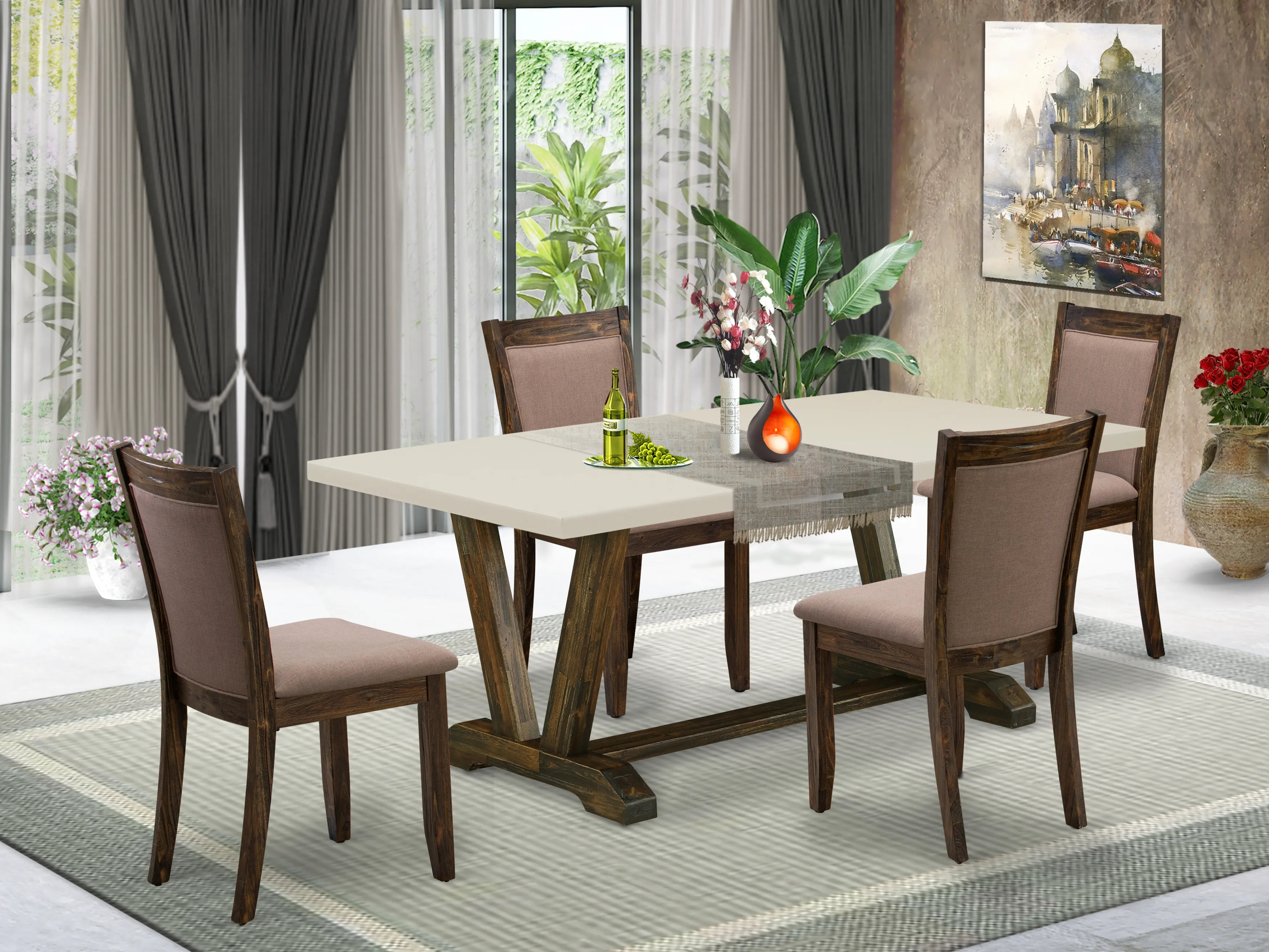 Rosalind Wheeler Dining Table Set Consists of Rectangular Table and ...