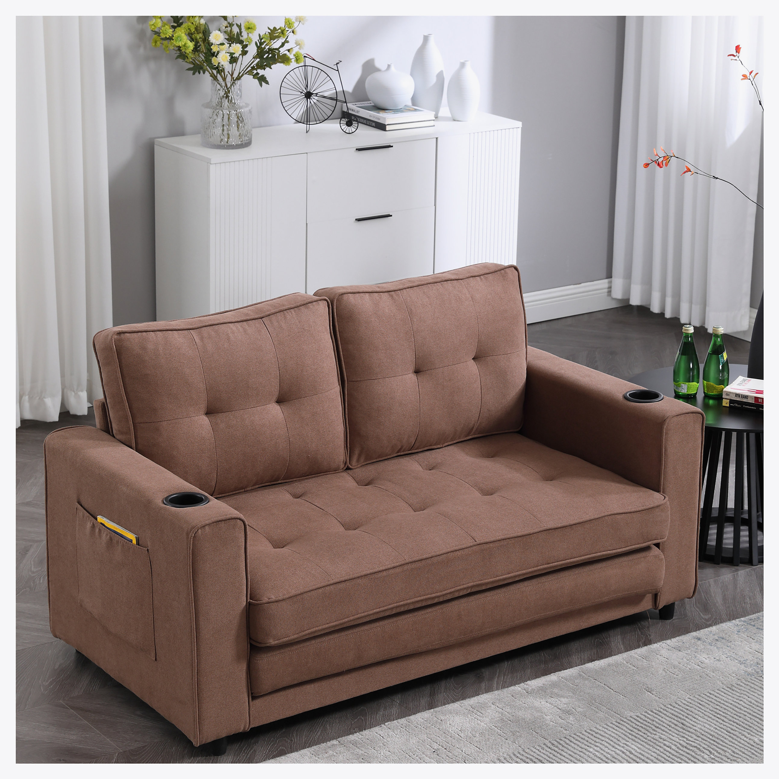 Latitude Run® 3-in-1 Upholstered Futon Sofa Convertible Floor Sofa bed ...