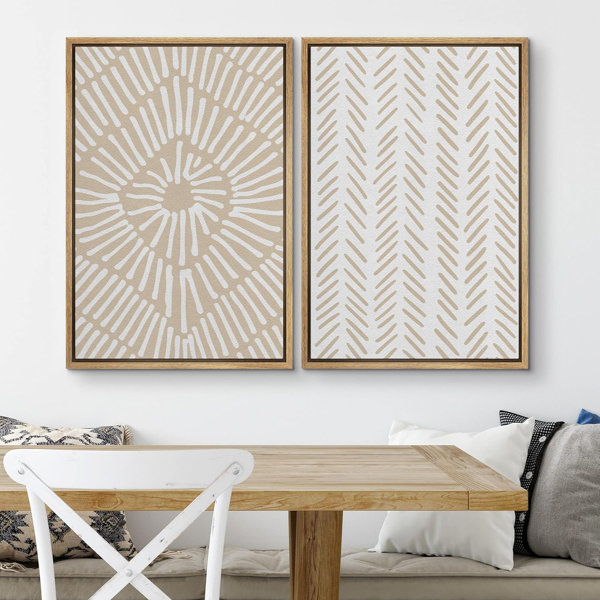 wall26 " Tan White Tropical Geometric Collage " 2 - Pieces on Canvas ...