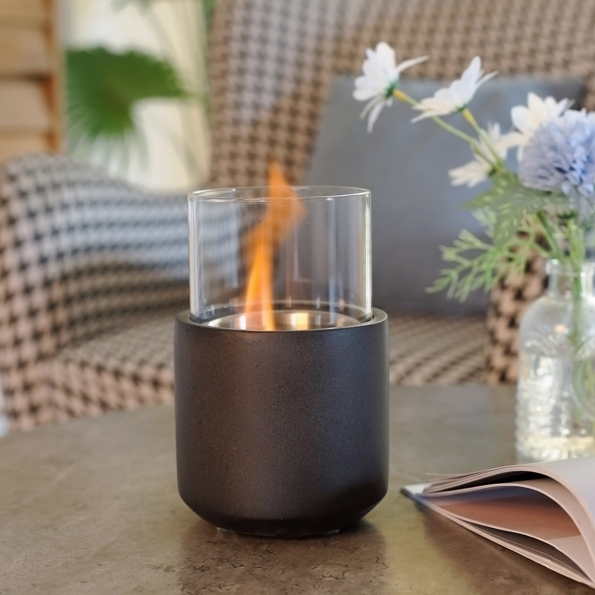 Wrought Studio™ Tabletop Fireplace, Mini Concrete Ethanol Fire Bowl ...
