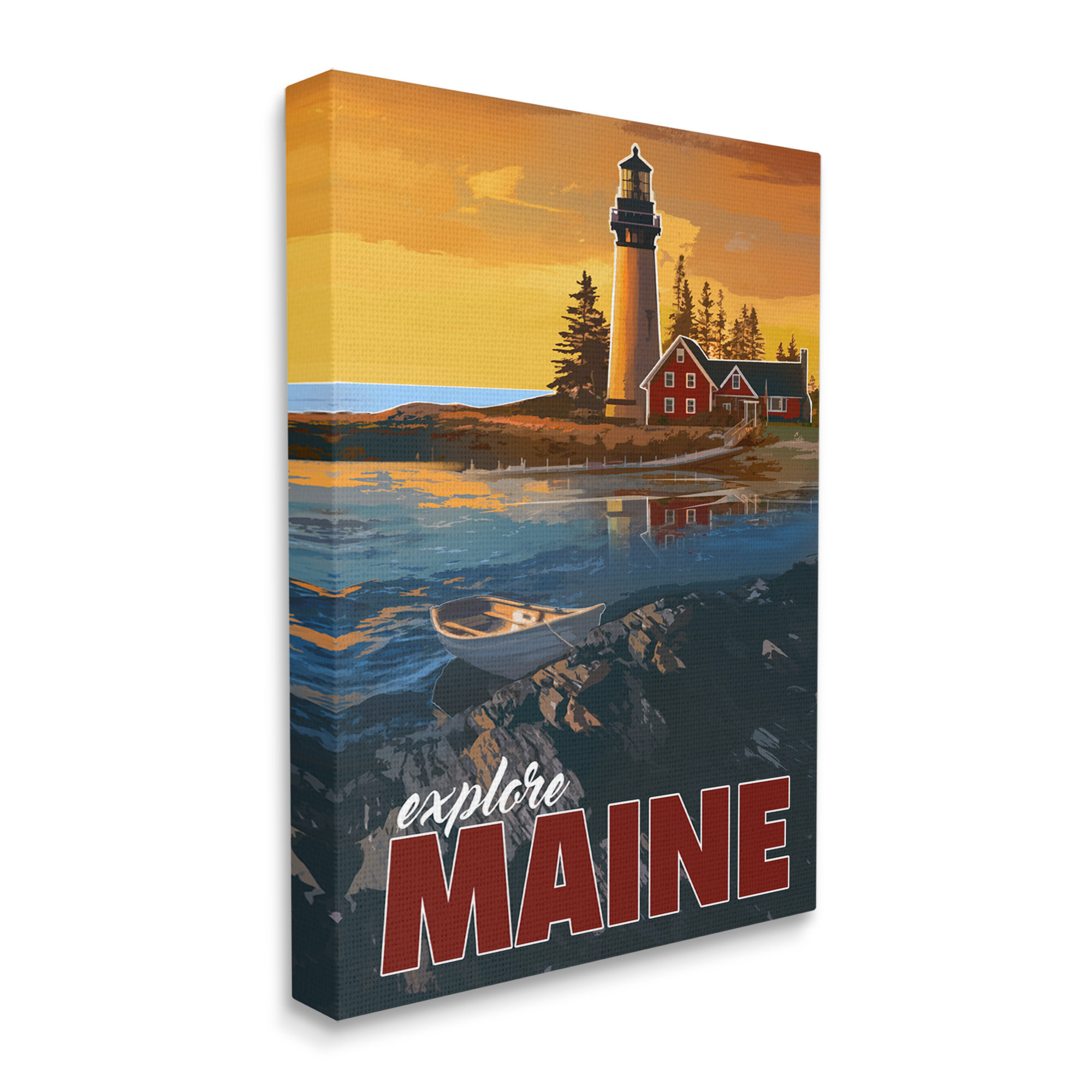 Stupell Industries Explore Maine Distant Ocean Lighthouse Beacon Travel ...