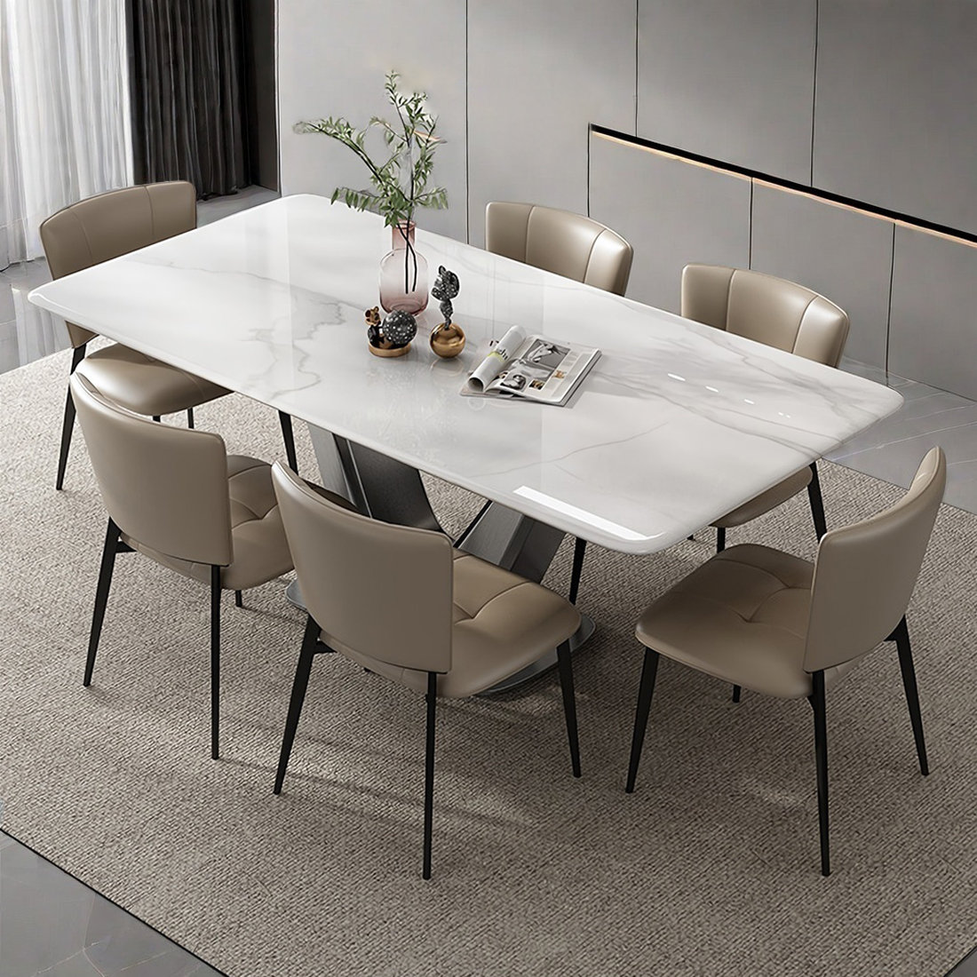 ALLNICEDT Faux Marble White Rectangular Dining Table Sets | Wayfair