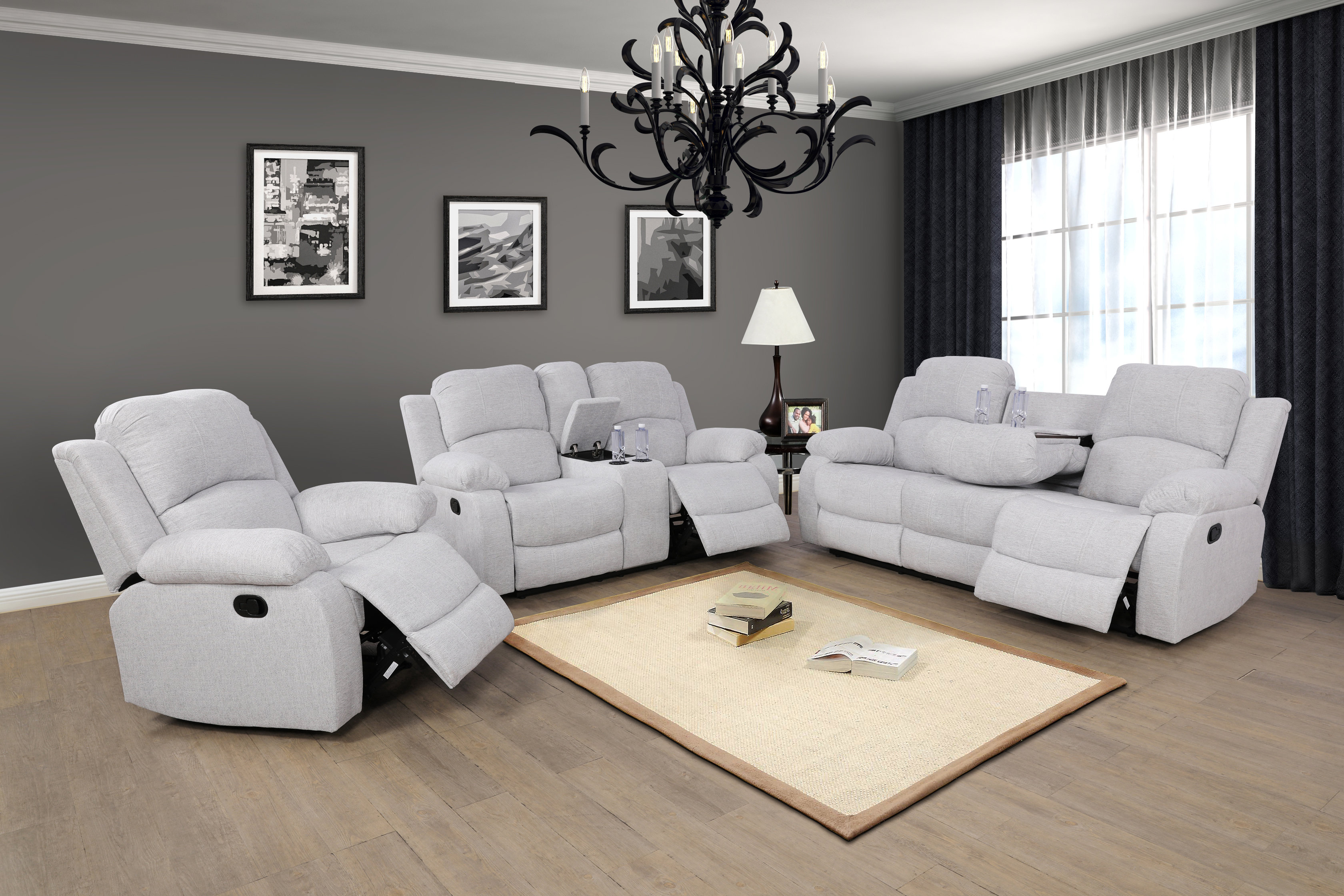 Ebern Designs Burneyville 3 Piece Fabric Reclining Living Room Set ...