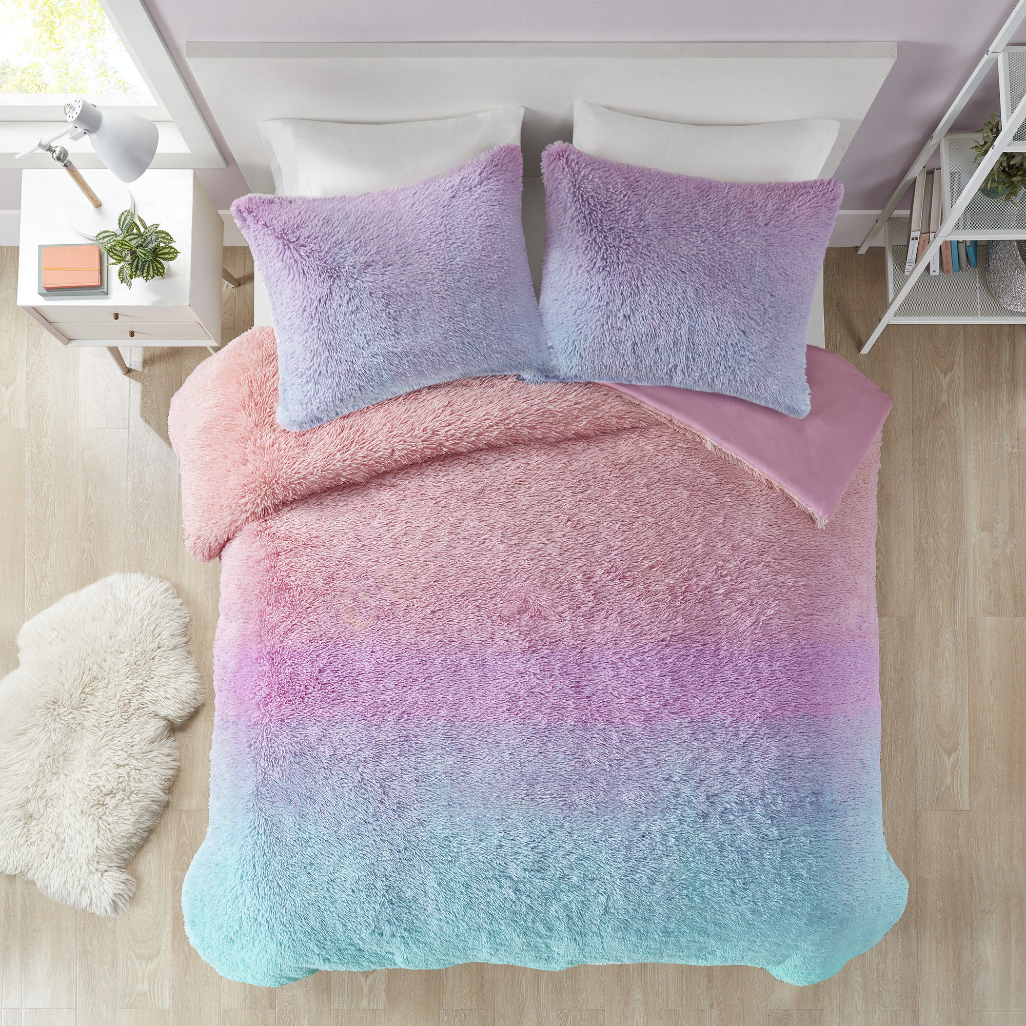 Intelligent Design Primrose Pastel Ombre Shaggy Faux Fur Comforter Set ...