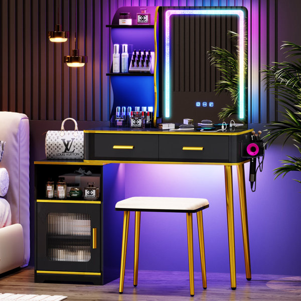 Mercer41 Ronalie Makeup Vanity with LED Light | Wayfair