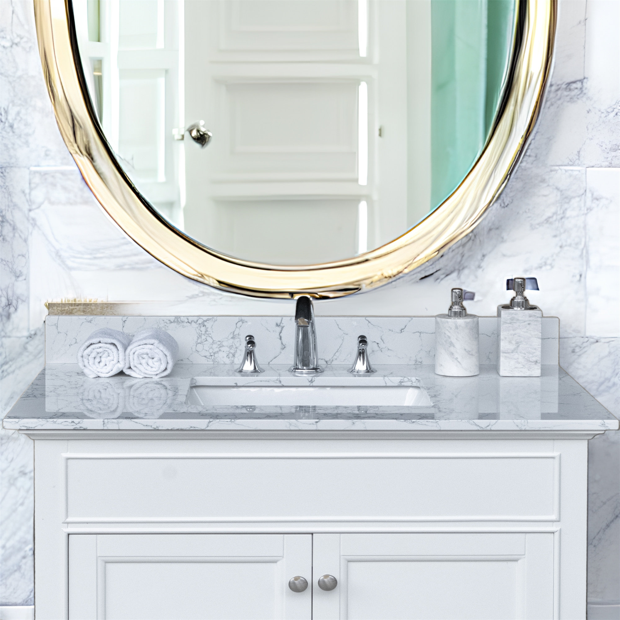 MONSFEST Bathroom Stone Vanity Top Carrara Jade Engineered Marble Color ...