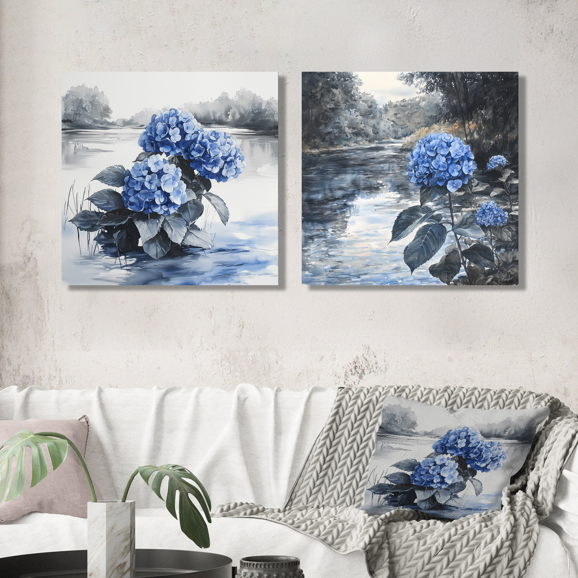 Winston Porter Hydrangeas By The River In Monochrome I - Hydrangea Wall ...