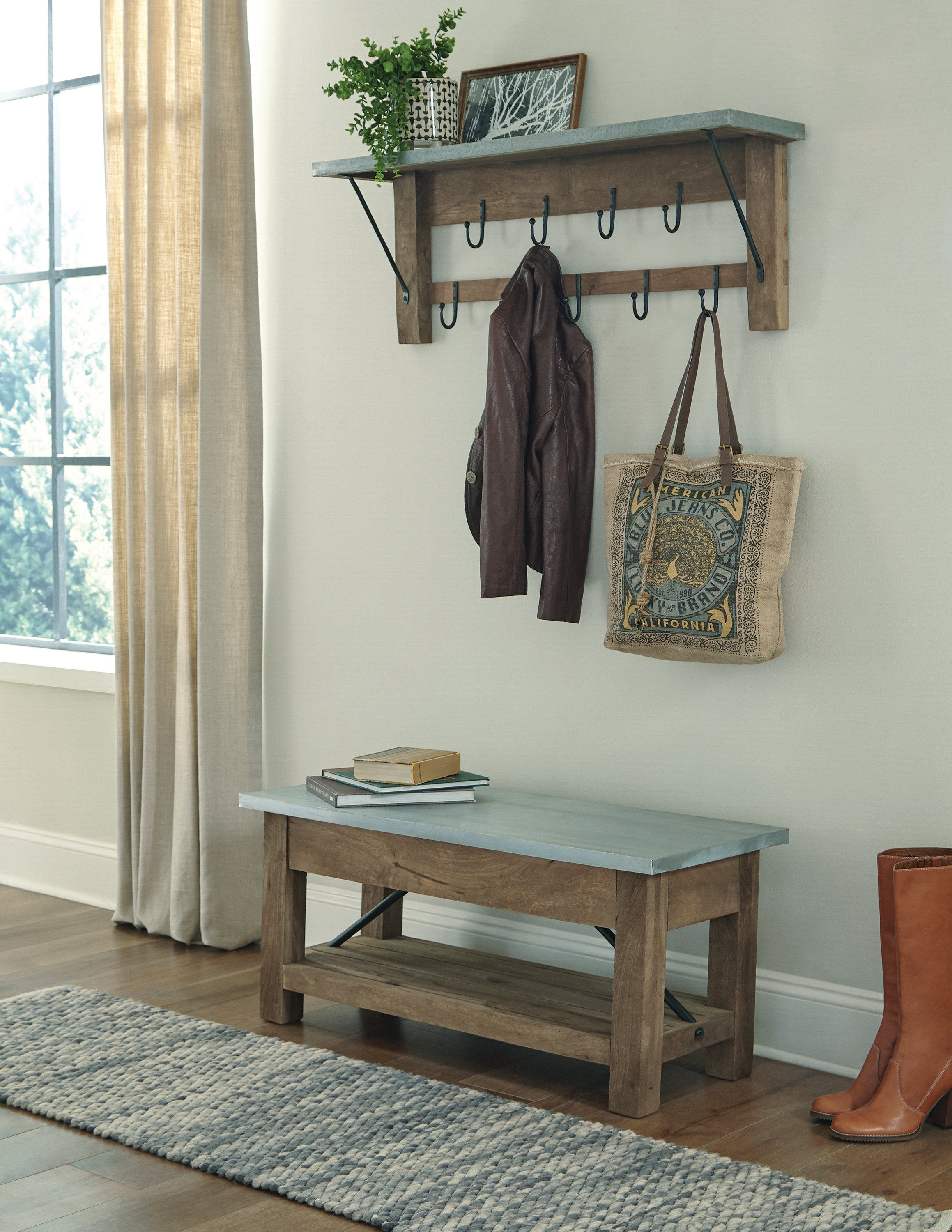 Gracie Oaks Crockett 40"W Industrial Rustic Solid Wood Frame Wall ...