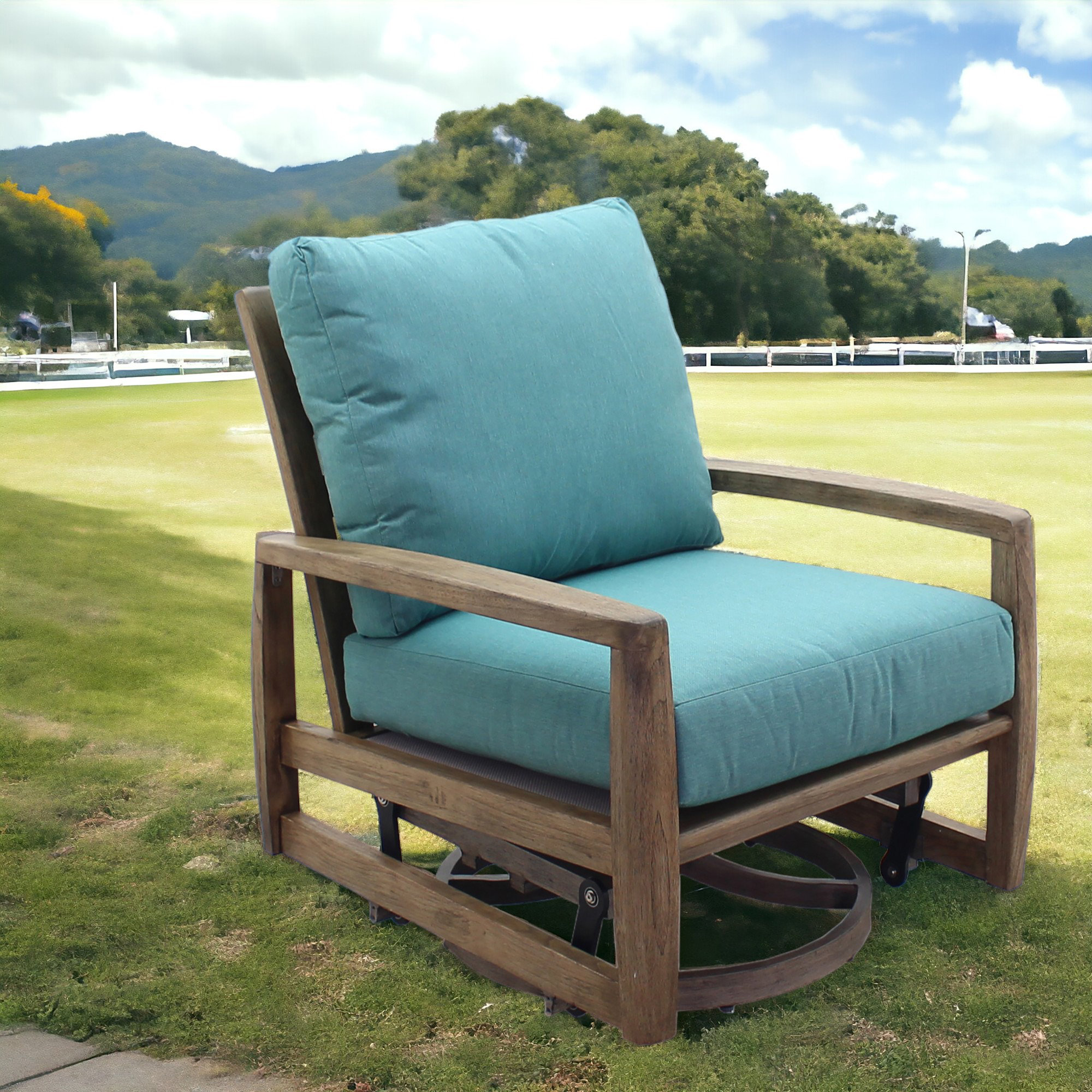 Rosecliff Heights Shivers Courtyard Swivel Teak Glider Chair with ...