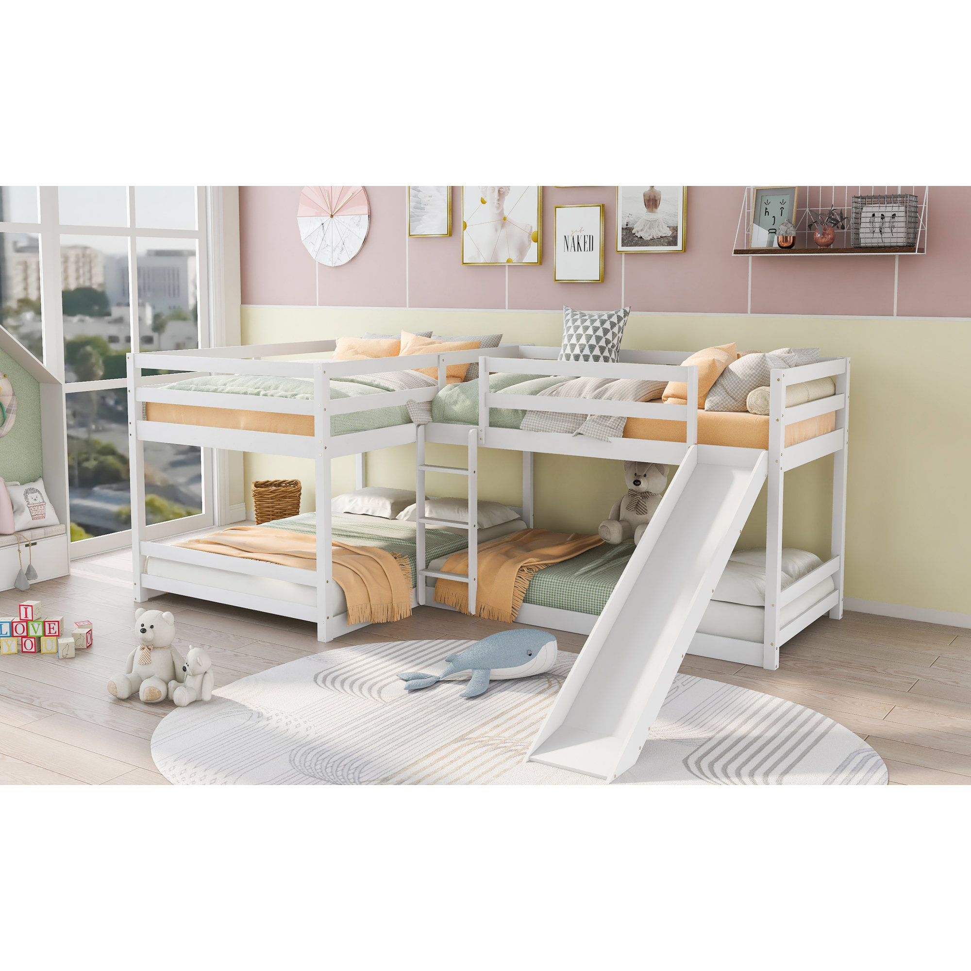 Farm on table Full And Twin Size L-Shaped Bunk Bed With Slide And Short ...
