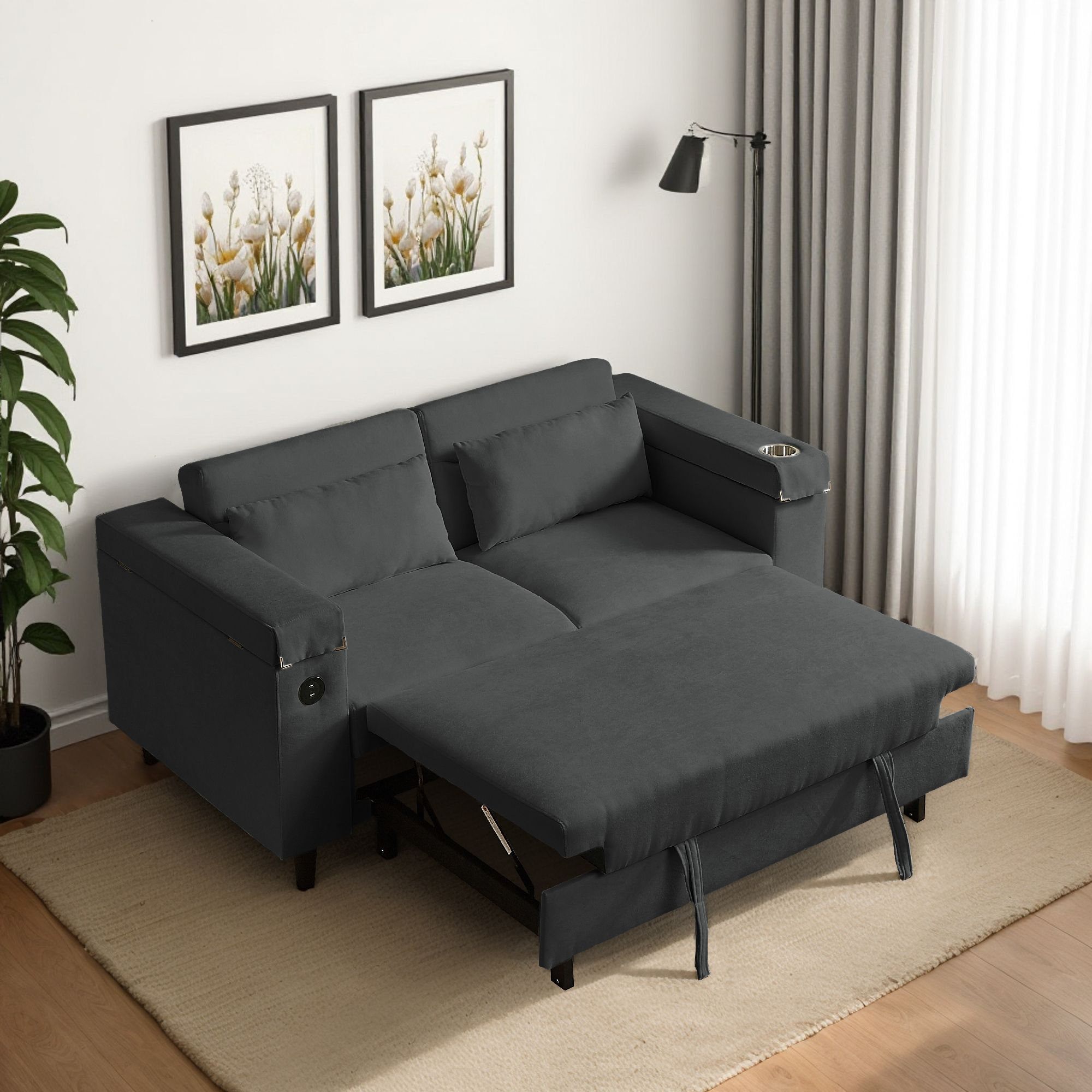 Latitude Run® 66" Convertible Sofa Bed 3-in-1 Upholstered Reclining ...