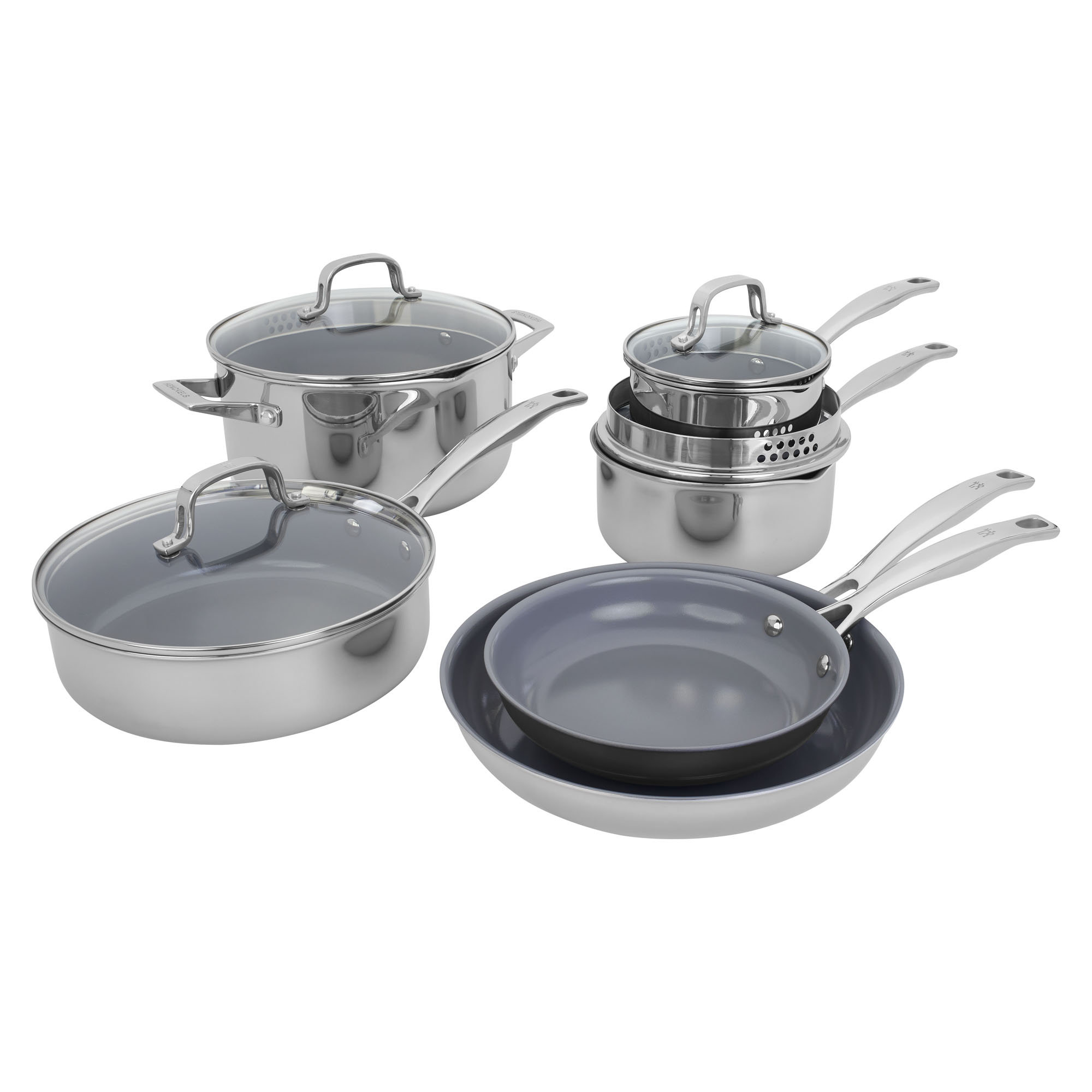 HENCKELS Clad H3 10-Piece Stainless Steel Ceramic Nonstick Cookware Set ...