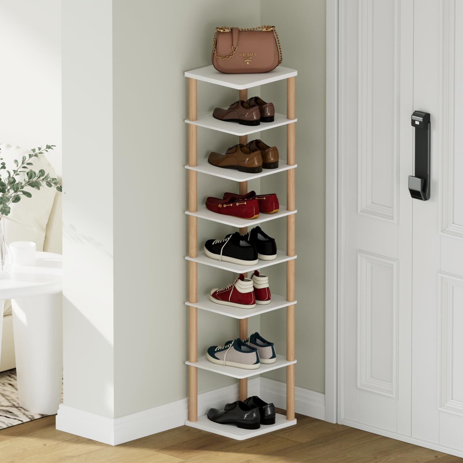 Rebrilliant 8 Tier shoe rack, narrow wooden shoe rack, self-standing ...