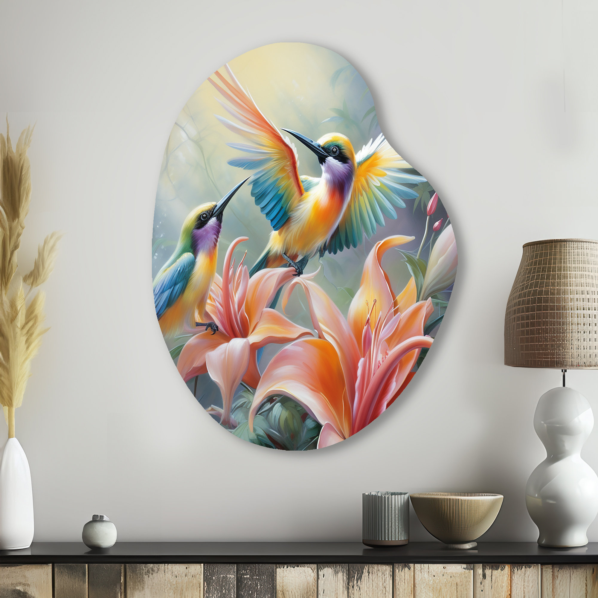 Design Art Tropical Flowers With Beautiful Bird - Birds Of Paradise ...