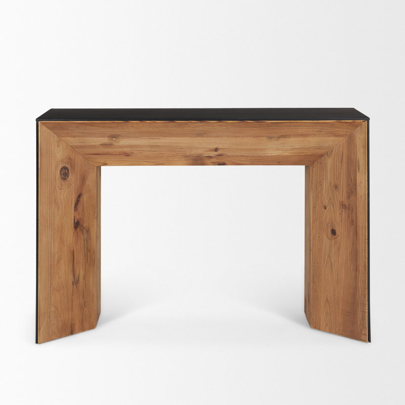 Loon Peak® Kaivion Natural Wood w/ Black Oak Waterfall Console Table ...