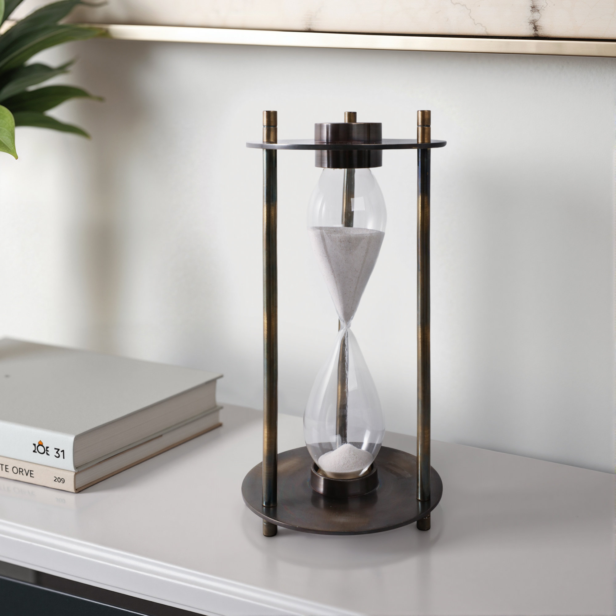 Ivy Bronx Modern Metal and Glass Hourglass Timer with Aluminum Frame ...