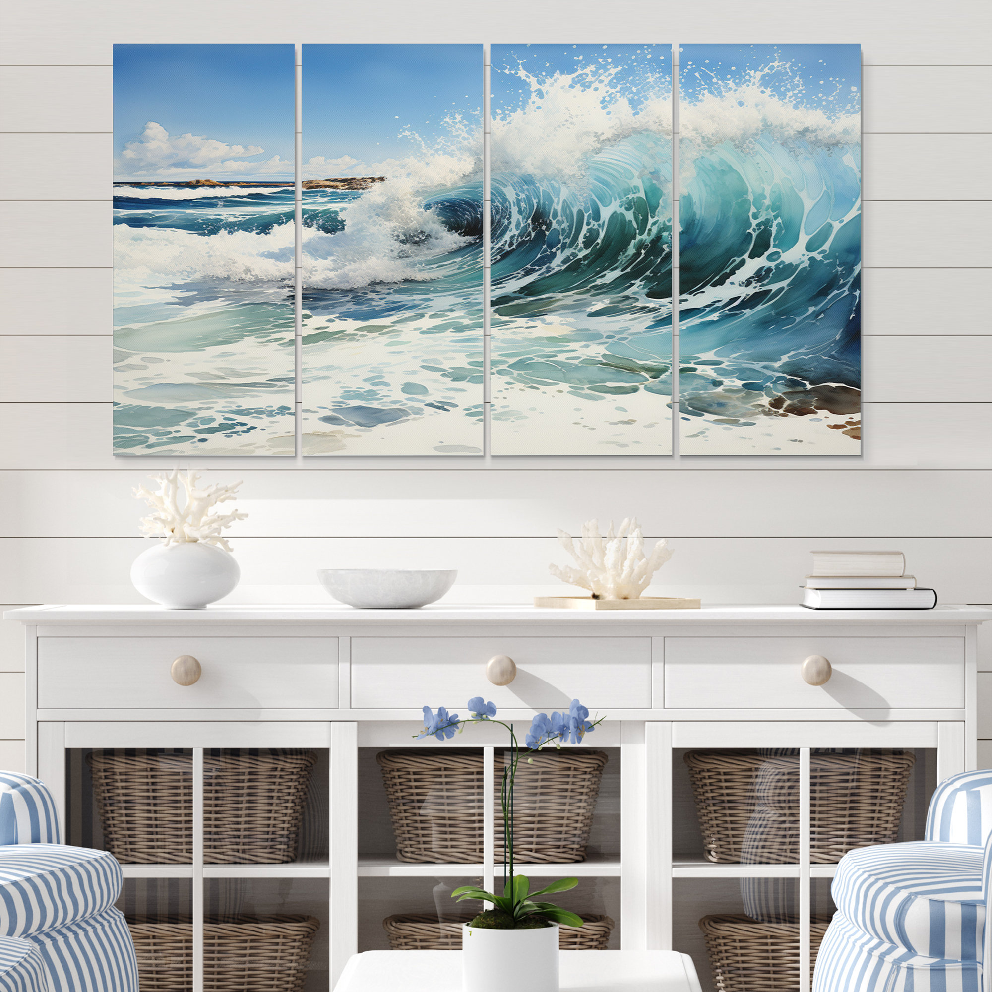 Design Art Beach Surfs Up Pointillism I - Nautical & Beach Wall Art ...