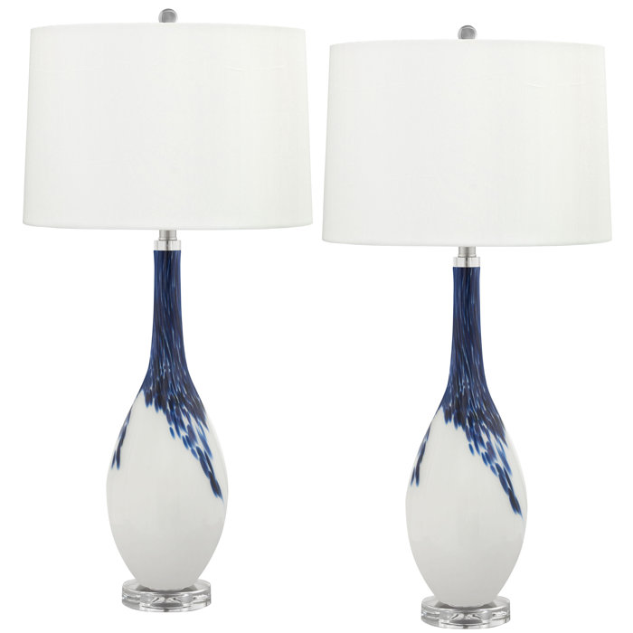 Medallion Lighting Brescia 34 in. Blue & White Glass Table Lamp ...