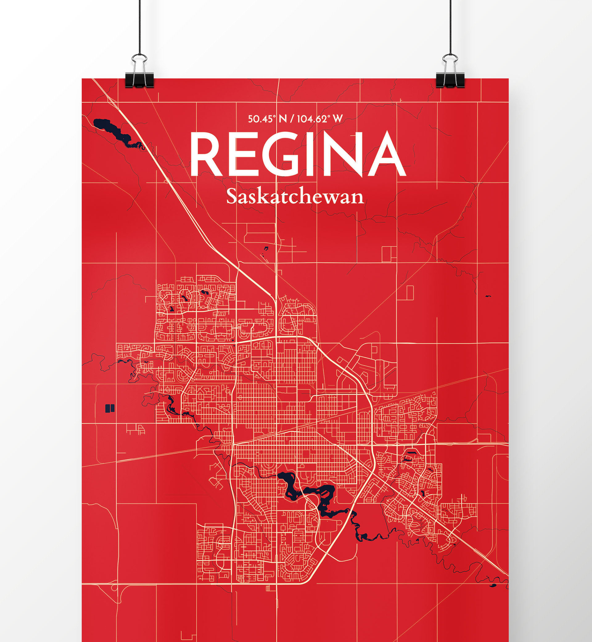 OurPoster.com 'Regina City Map' Graphic Art Print Poster in Red ...