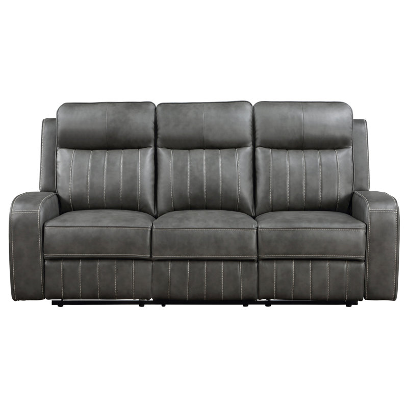 Benjara Josen Manual Recliner Sofa, Gray Faux Leather, Foam Cushions ...