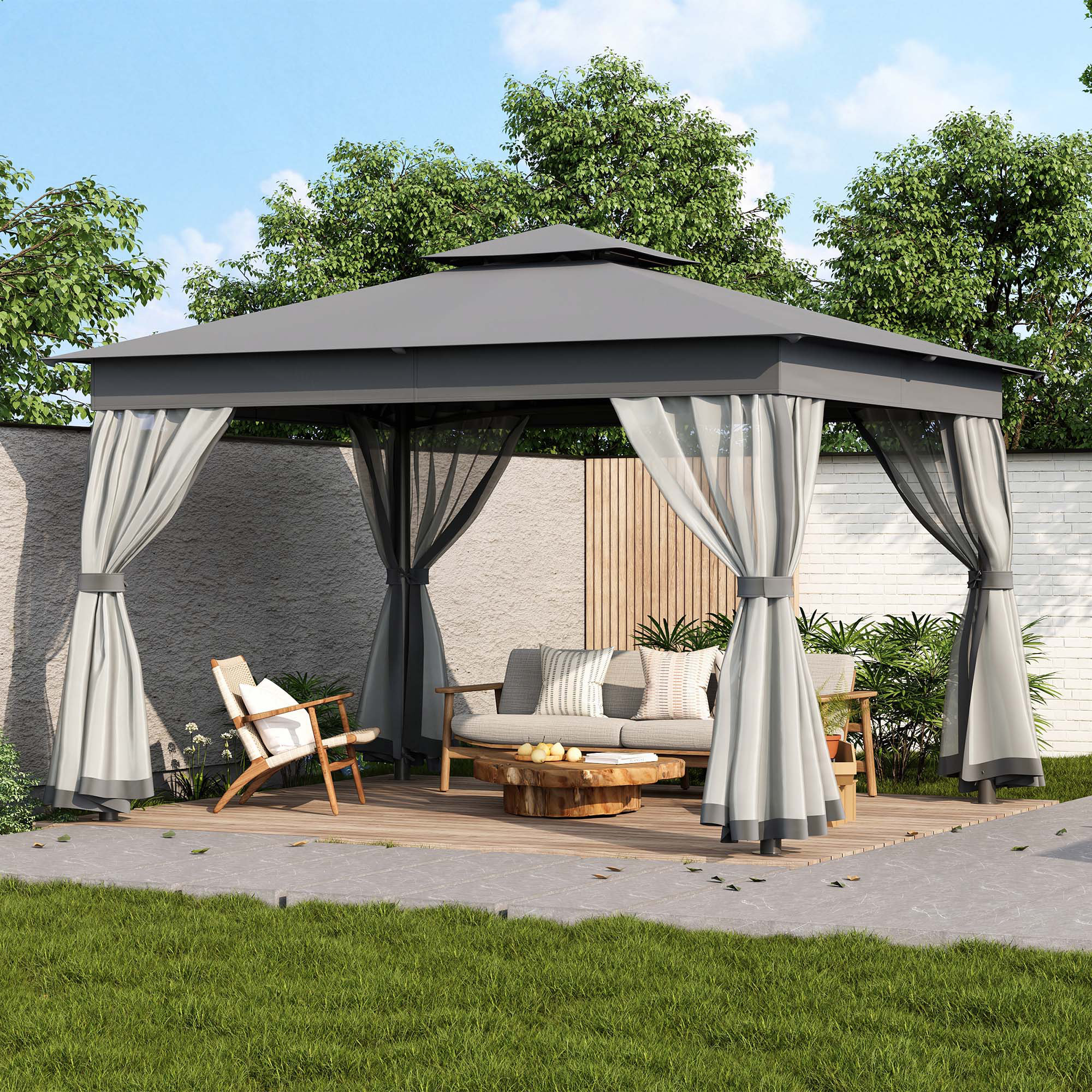 smashgroup Tente de pavillon de jardin 10 x 12 po avec double toit ...