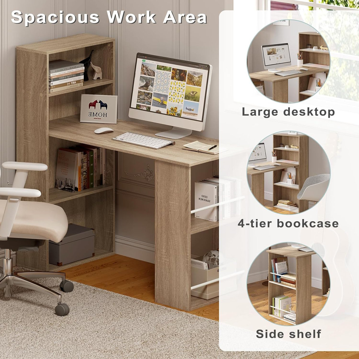 Alpen Home 120cm Desk With Shelves, Computer Desk With Shelf, Office ...
