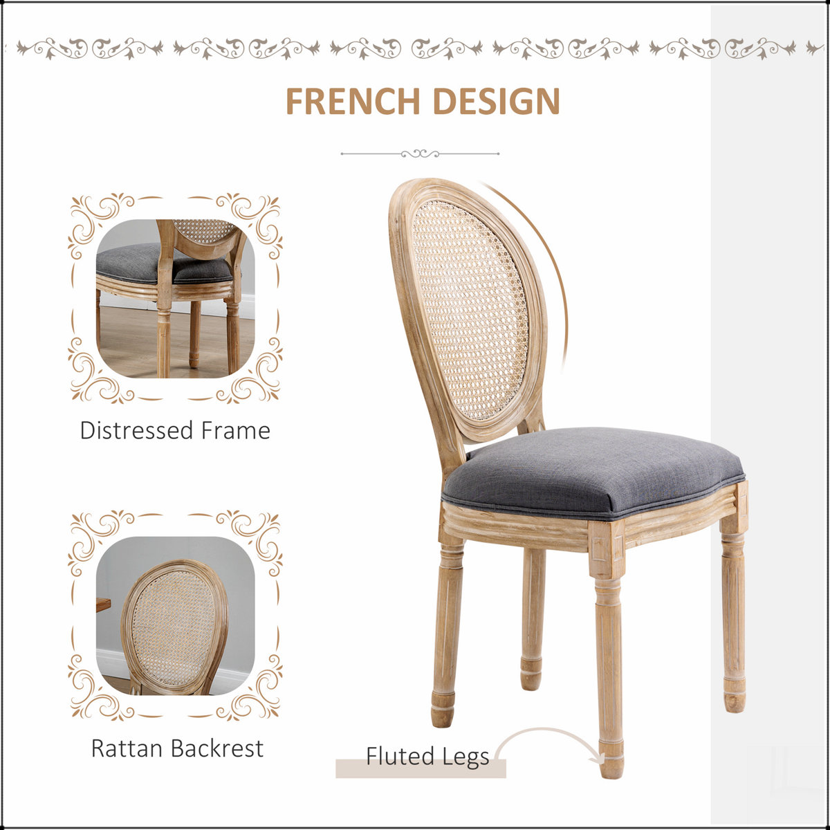 One Allium Way® French-Style Upholstered Dining Chair Set, Armless ...
