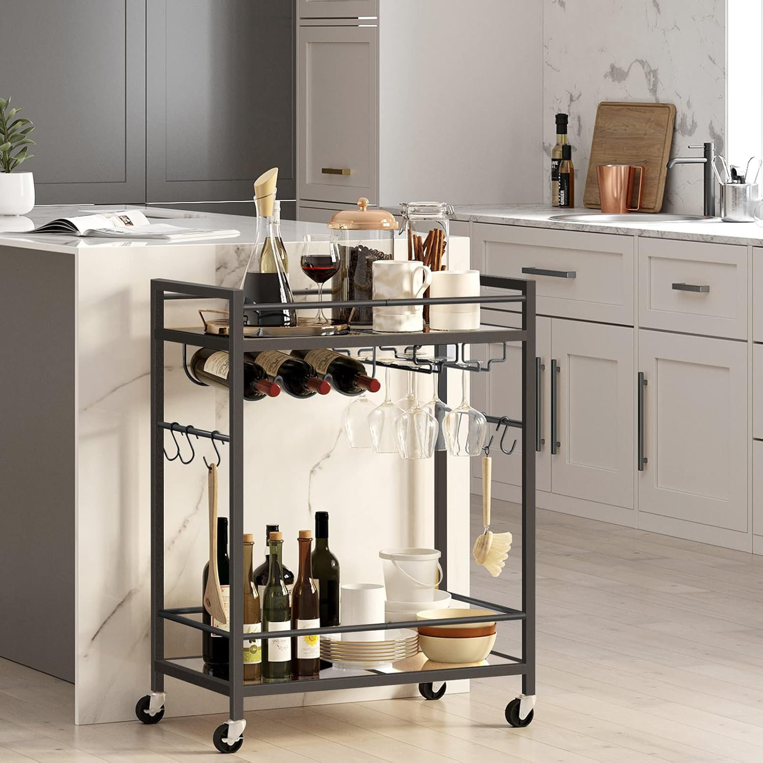 Ebern Designs Bar Cart, Serving Cart - for Home, Microwave Cart, Drink ...