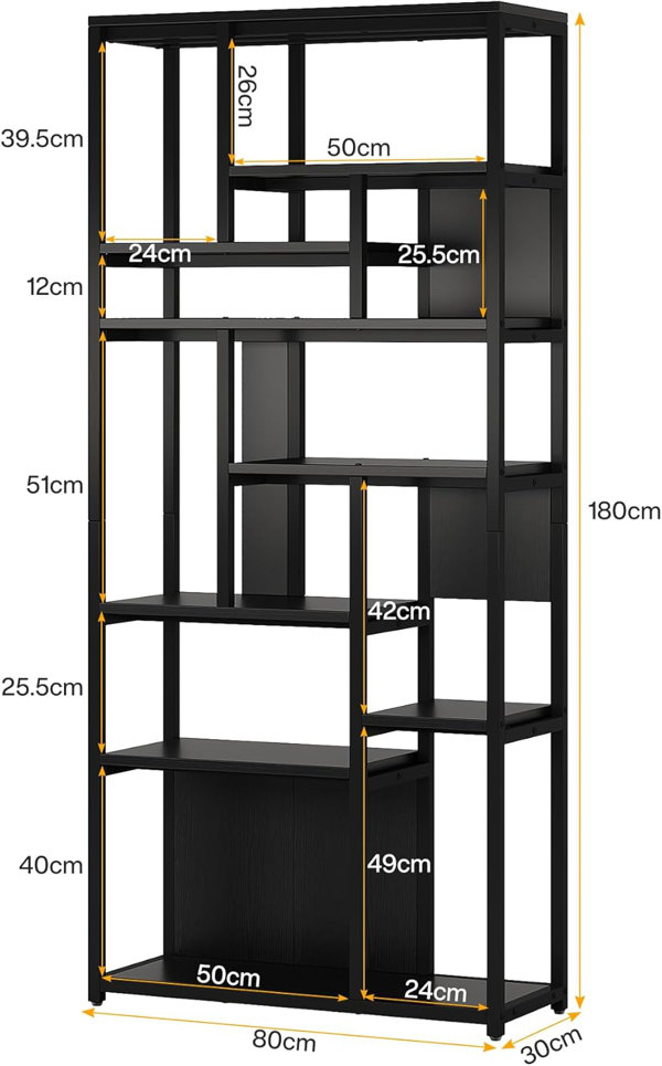 Latitude Run Bookshelf with Storage Shelf 180cm, Industrial 8 Tier ...