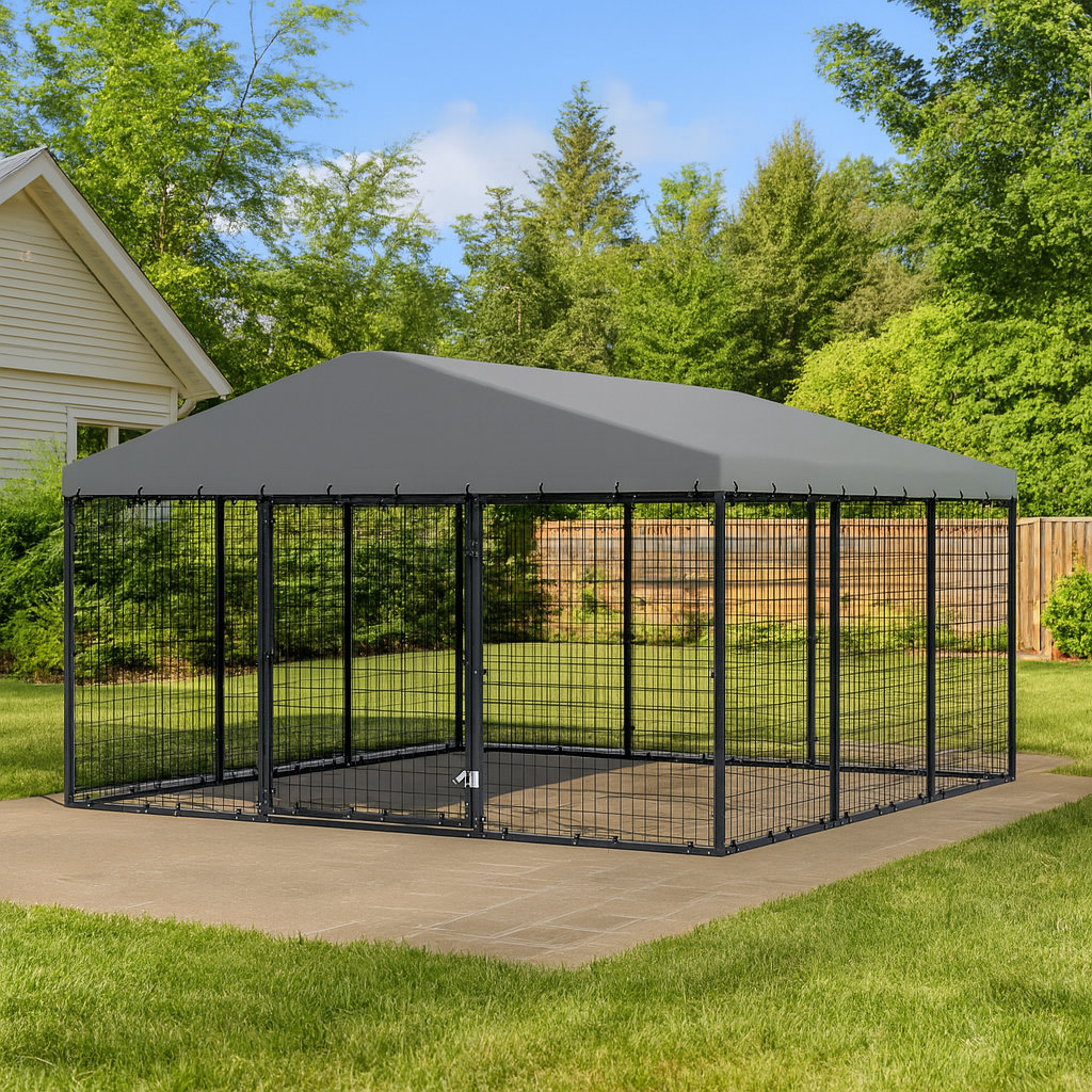 Haxvin 117'' X 117'' Outdoor Metal Dog & Chicken Run With UV-Resistant ...
