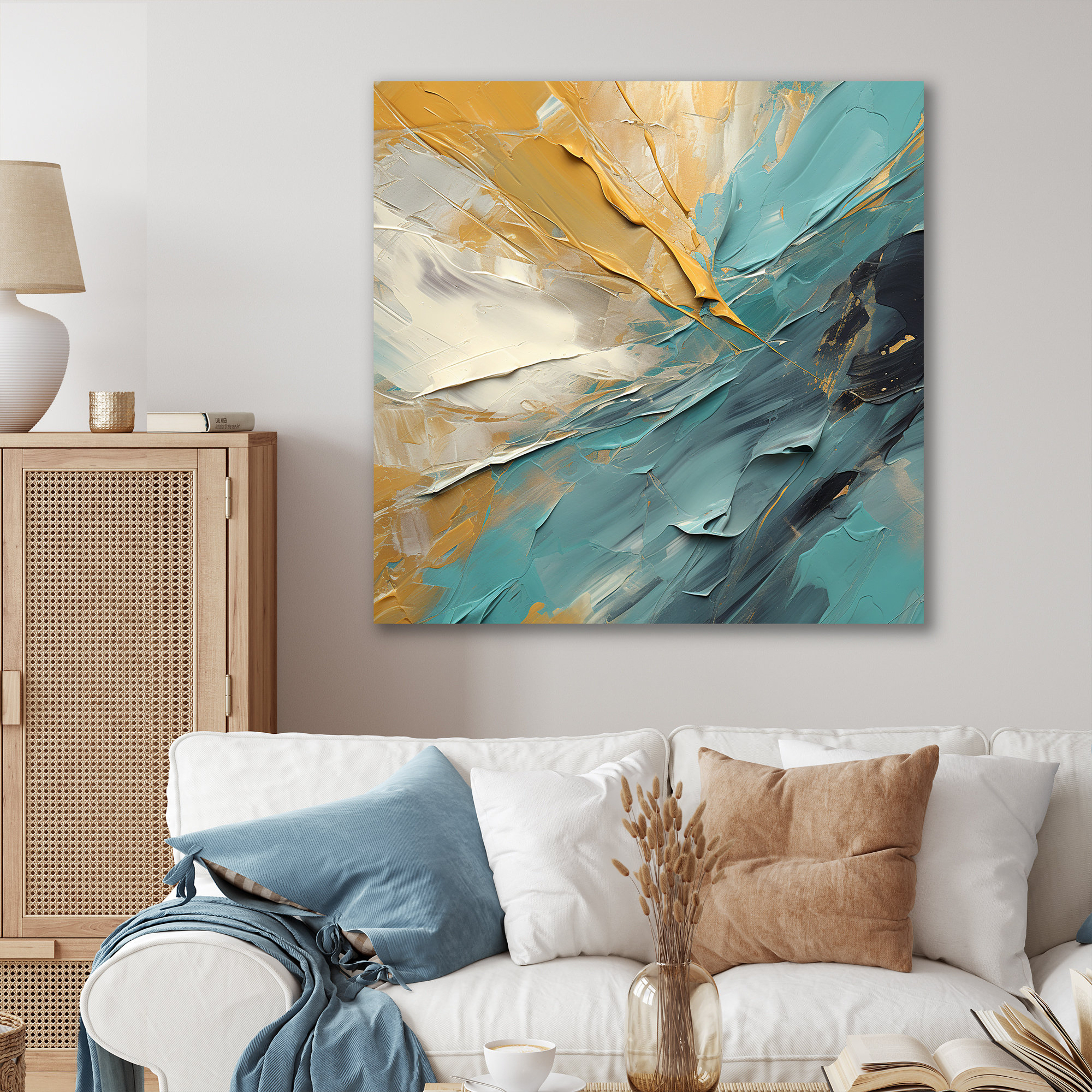 Wrought Studio Joy Of Peace Abstract Light Blue Gold Painting ...