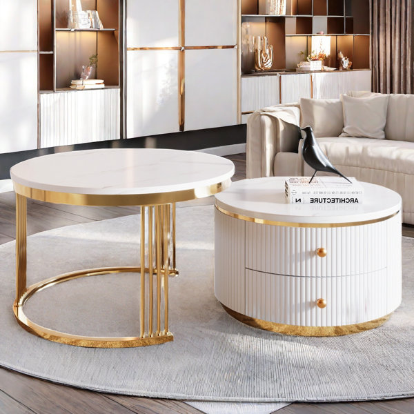 Mercer41 Modern 2 Pieces Round Nesting Lathgertha With 2 Drawers And ...