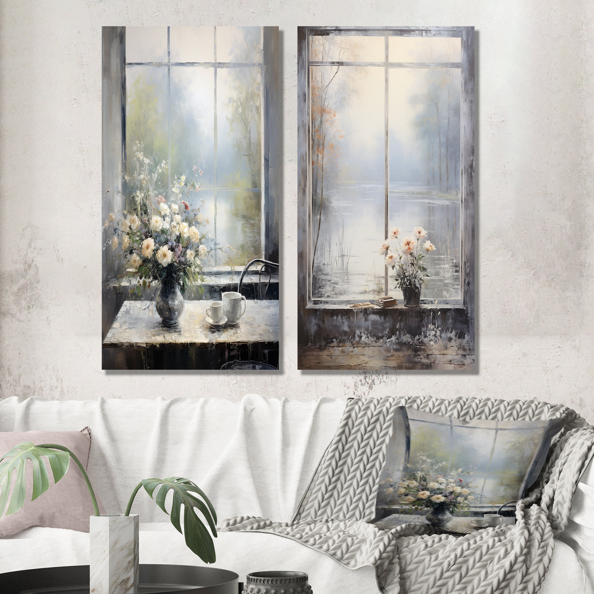 Winston Porter Grey Misty River Window View I - Farm Windows Canvas ...