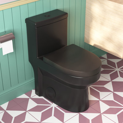 DeerValley Compact Toilets, Glossy Black One-Piece Toilet With High ...