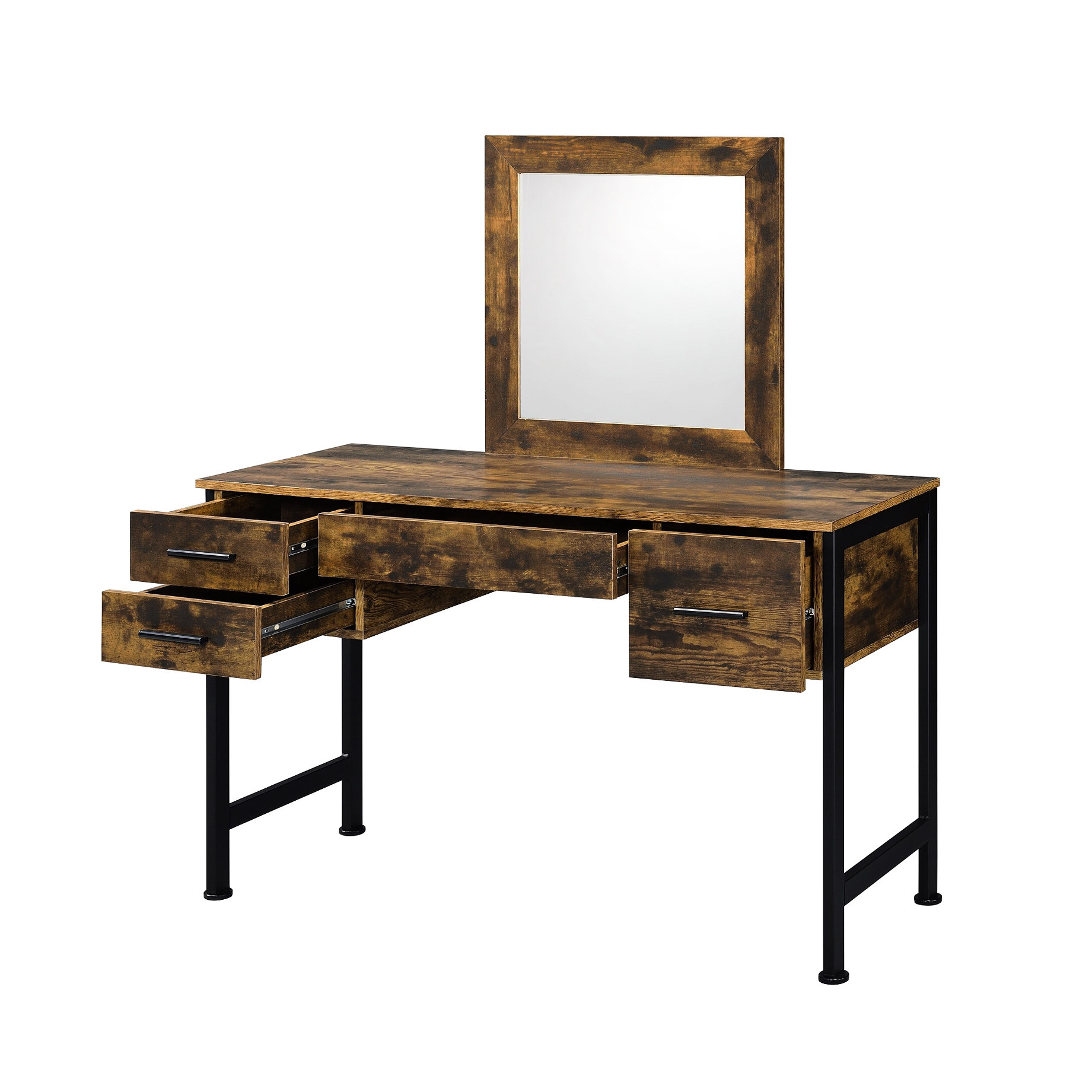 Trent Austin Design® Vanity Of 4 Drawers, Rustic Oak And Black Metal ...