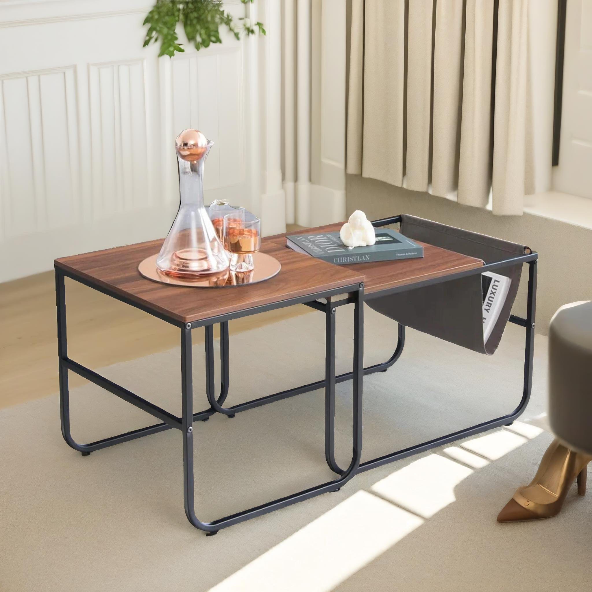 Latitude Run Aisea Rustic 2 Piece Nest of Tables with Magazine Rack ...