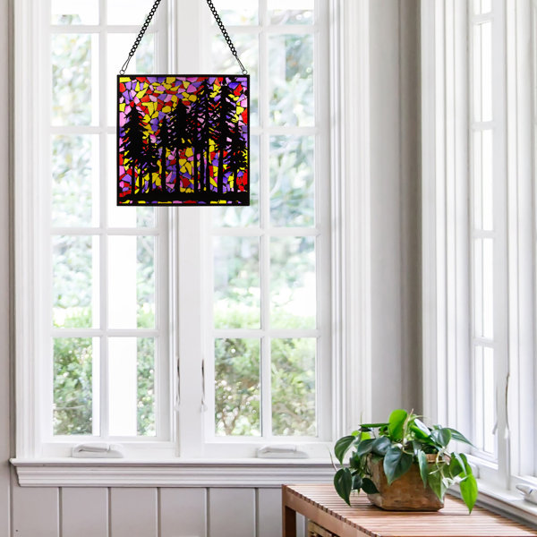 Winston Porter 12"W Colorful Mosaic Landscape Stained Glass Window ...