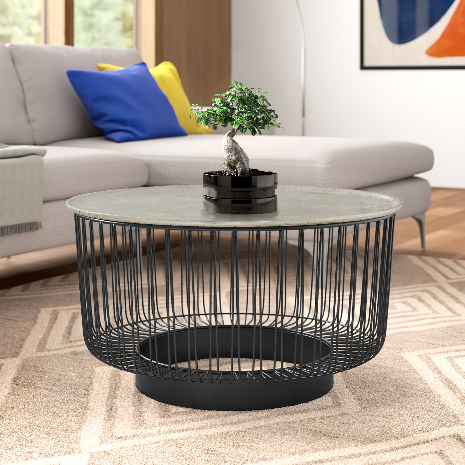 Wade Logan Betzy Black Metal Open Frame Wire Geometric Coffee Table ...
