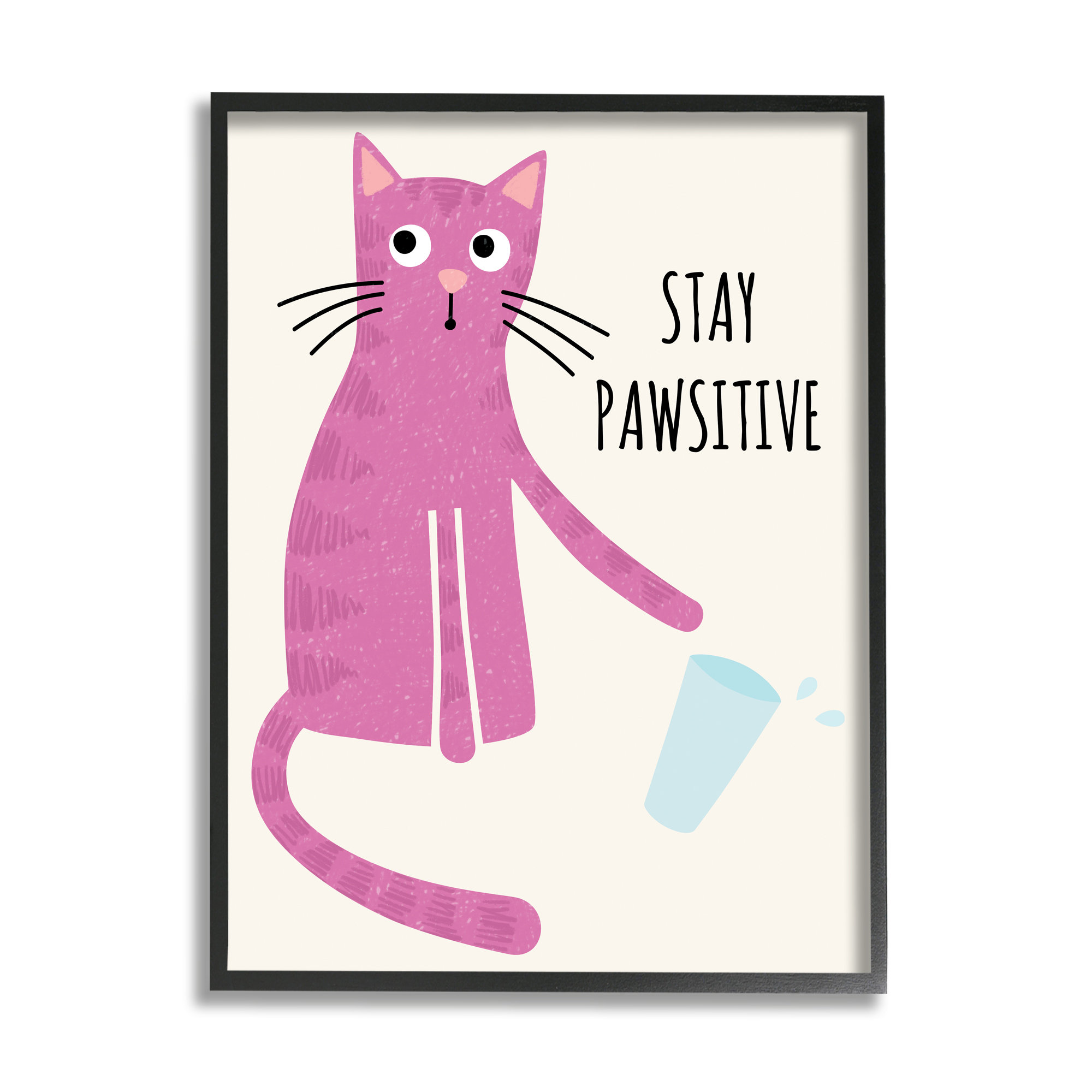 Stupell Industries Stay Pawsitive Endearing Pink Cat Knocking Over ...