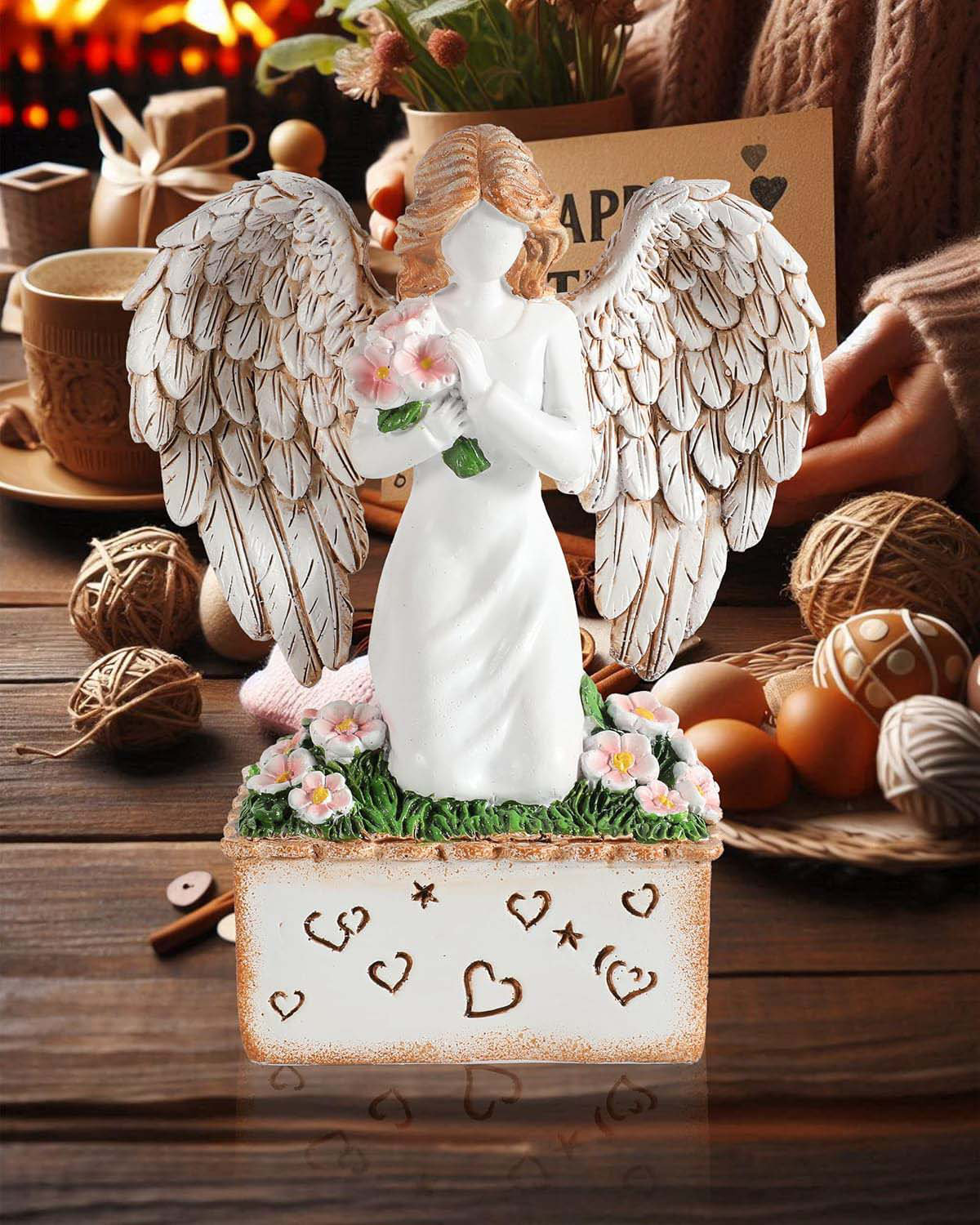Trinx Angelic Embrace - Resin Angel Figurine With Bouquet And Heart ...