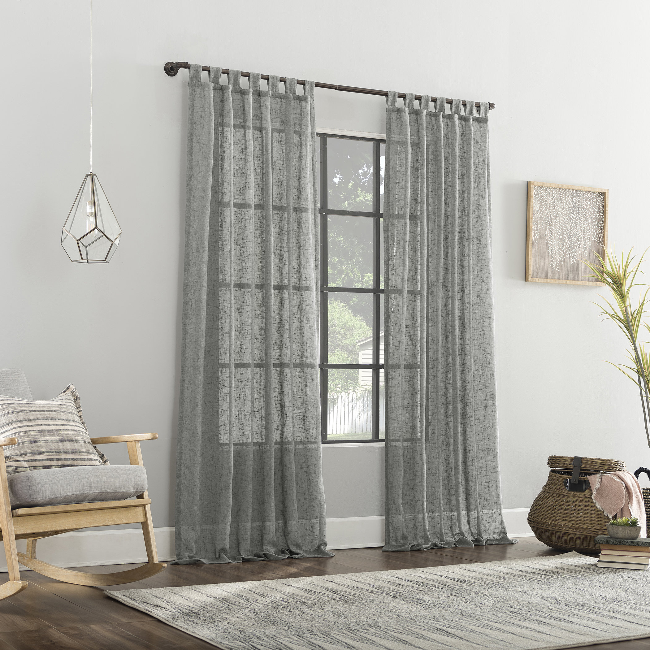 Langley Street® Holtz Linen Burlap Weave Linen Blend Sheer Tab Top ...