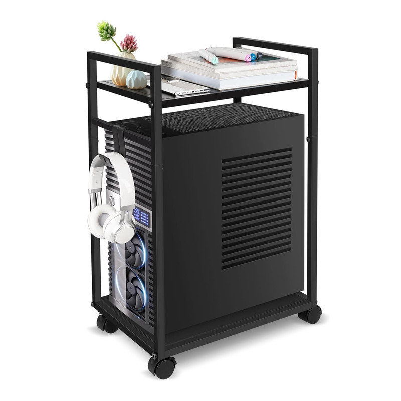 AMIZOY PC Stand Computer Tower Stand 2-Tier CPU Stand with 2 Hooks and ...