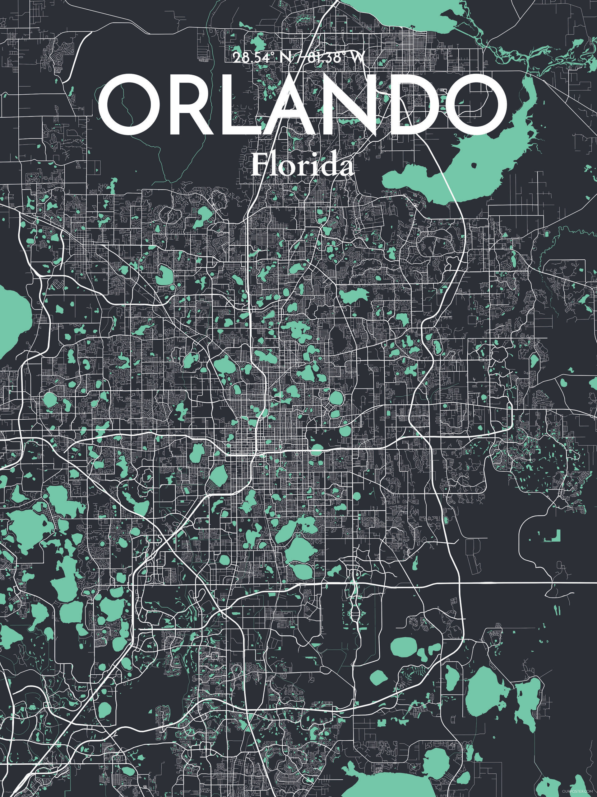 OurPoster.com 'Orlando City Map' Graphic Art Print Poster in Dream ...