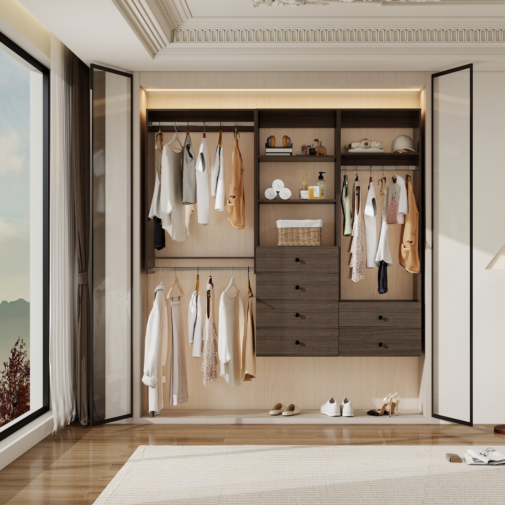 Latitude Run® Walk in Closet Organizer with Drawers and Shelves ...