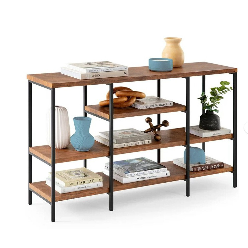 17 Stories Lilath 55" Industrial 4-Tier Console Table w/ Tall Shelves ...