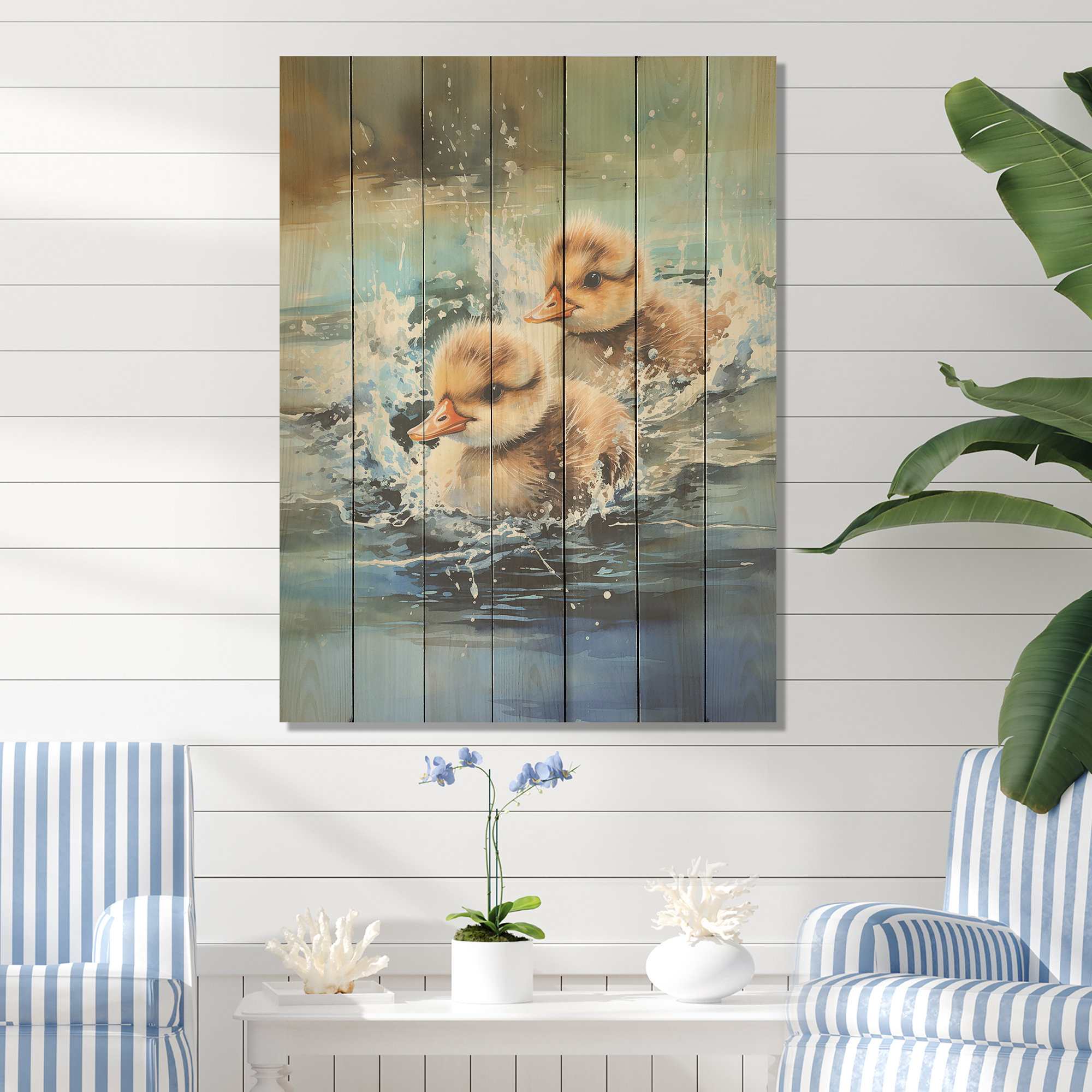 August Grove® Yellow Playful Paddler Ducklings - Duck Animal On Wood ...